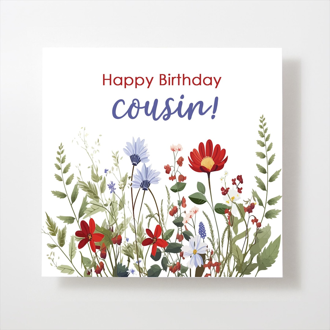 Happy Birthday Cousin Card: Meadow Flowers, Custom Message - Etsy