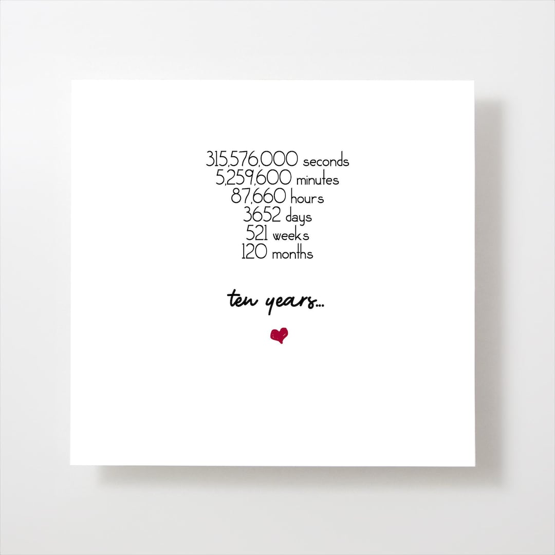 10 Year Anniversary Card: Customized Text Option - Etsy