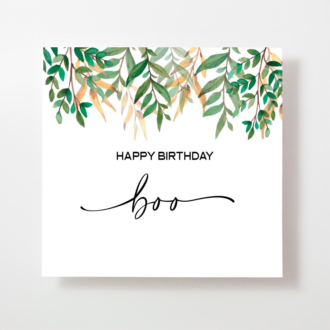 Minimalist Boo Happy Birthday Card - Optional Personalization - Foliage ...