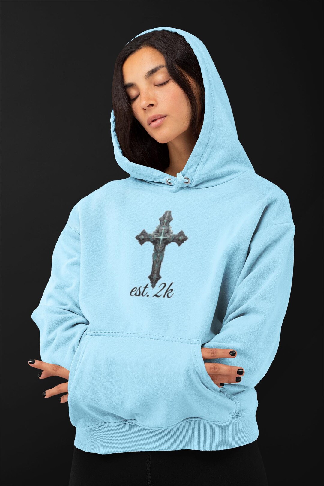 Est. 2K Gothic Cross Hoodie Y2K Fashion-inspired Hoodie Edgy Vintage ...