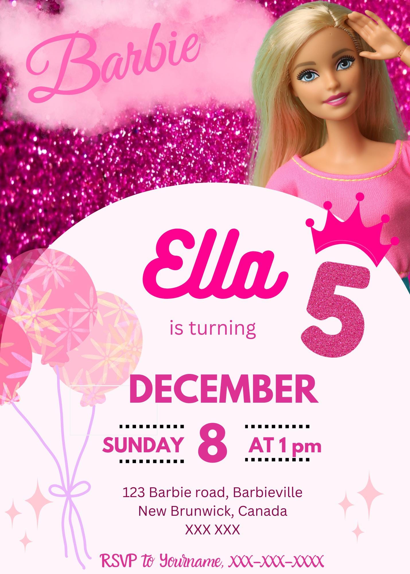 Barbie Birthday Invitation, Girls Party, Pink Glitter Doll Invite ...