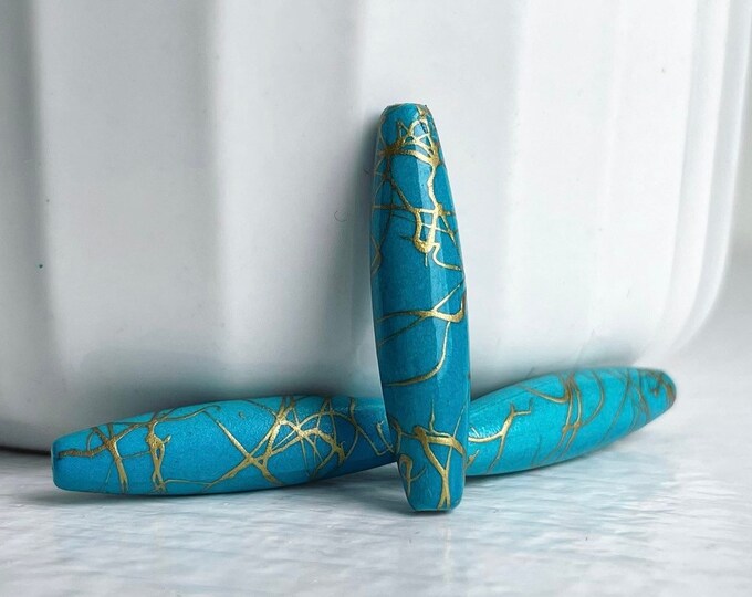 Turquoise Gold Drizzle Oval Acrylic Rice Beads 28mm 20 - Etsy