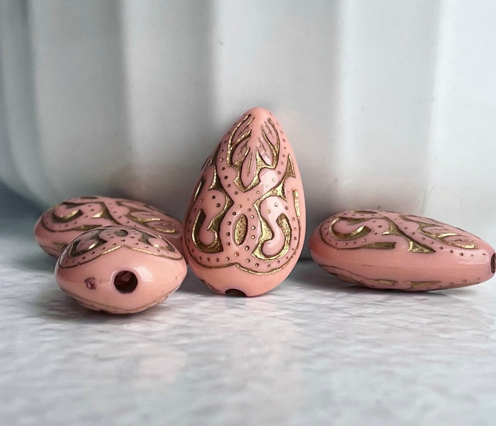 Pink Gold Etched Teardrop Acrylic Flat Drop Beads 18mm (12) - Etsy