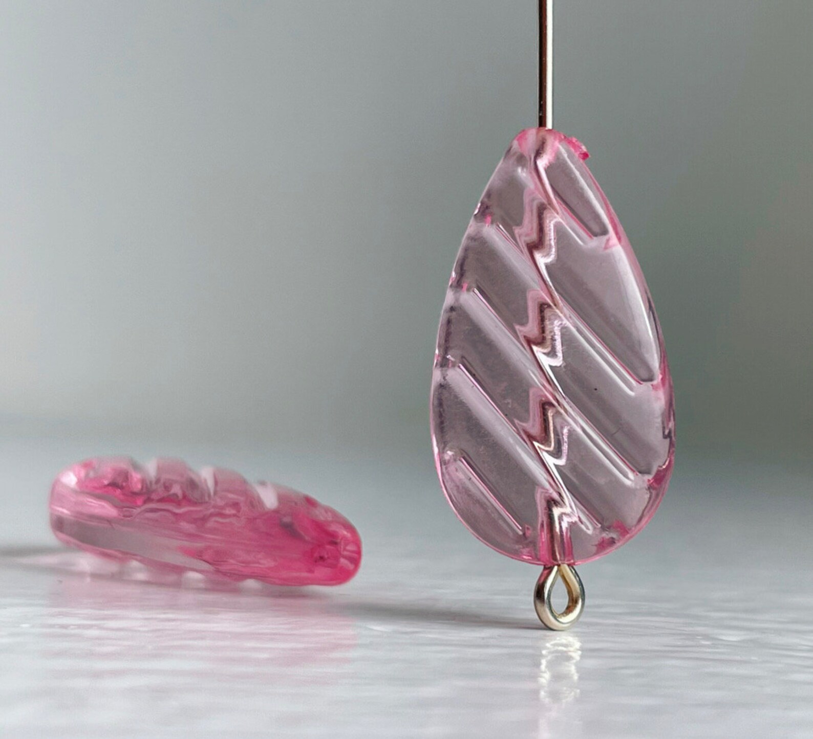 Pink Acrylic Drop Beads Flat Ridged Teardrop 24mm 16 - Etsy