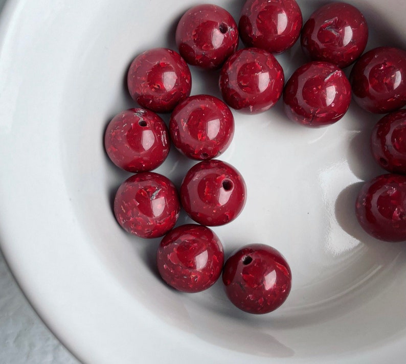 Vintage Rusty Red Pitted Granite Round Lucite Beads Organic 16mm (10 ...