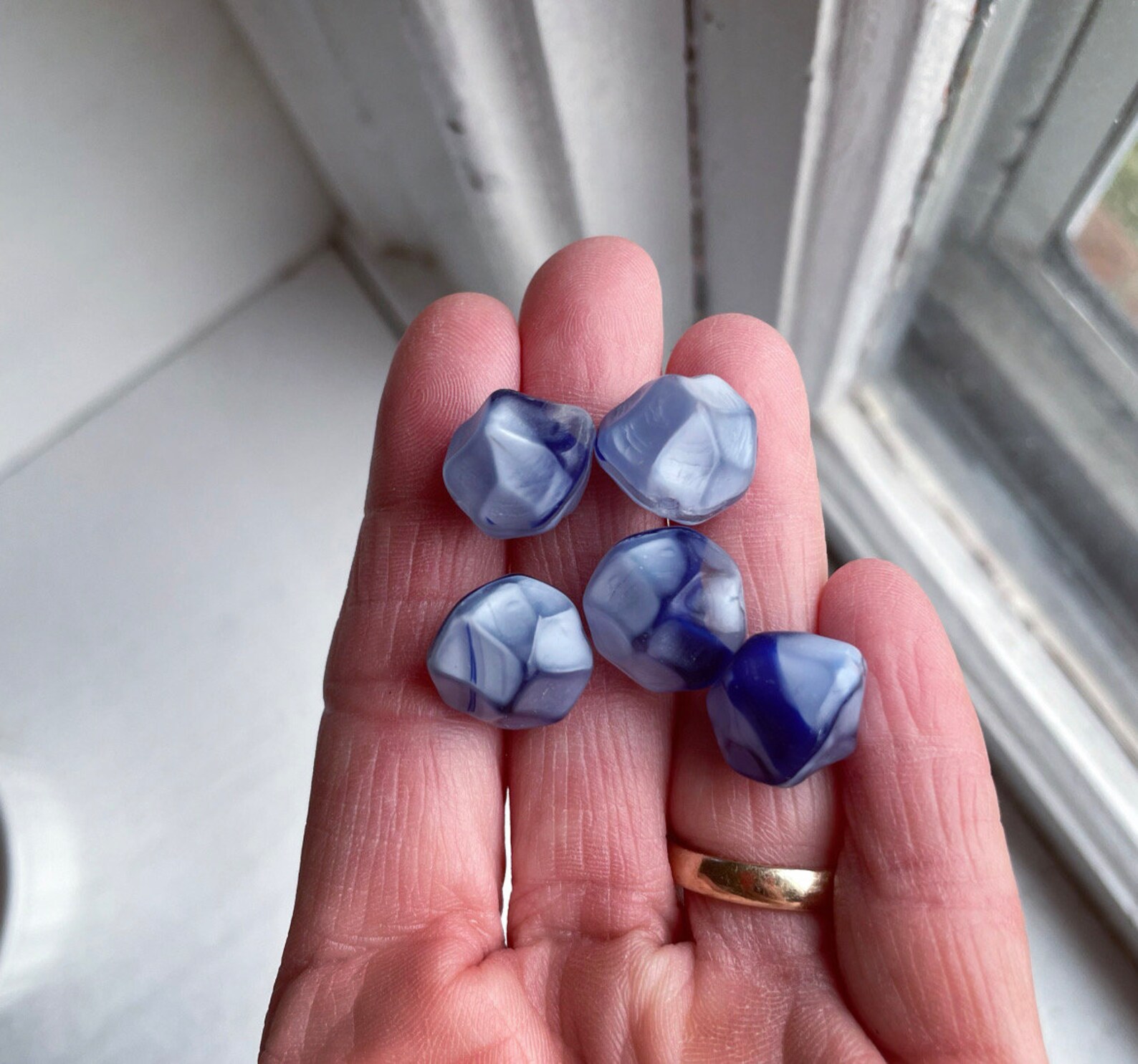 Vintage Czech Glass Beveled Faceted Blue White Crystal Nugget Beads ...