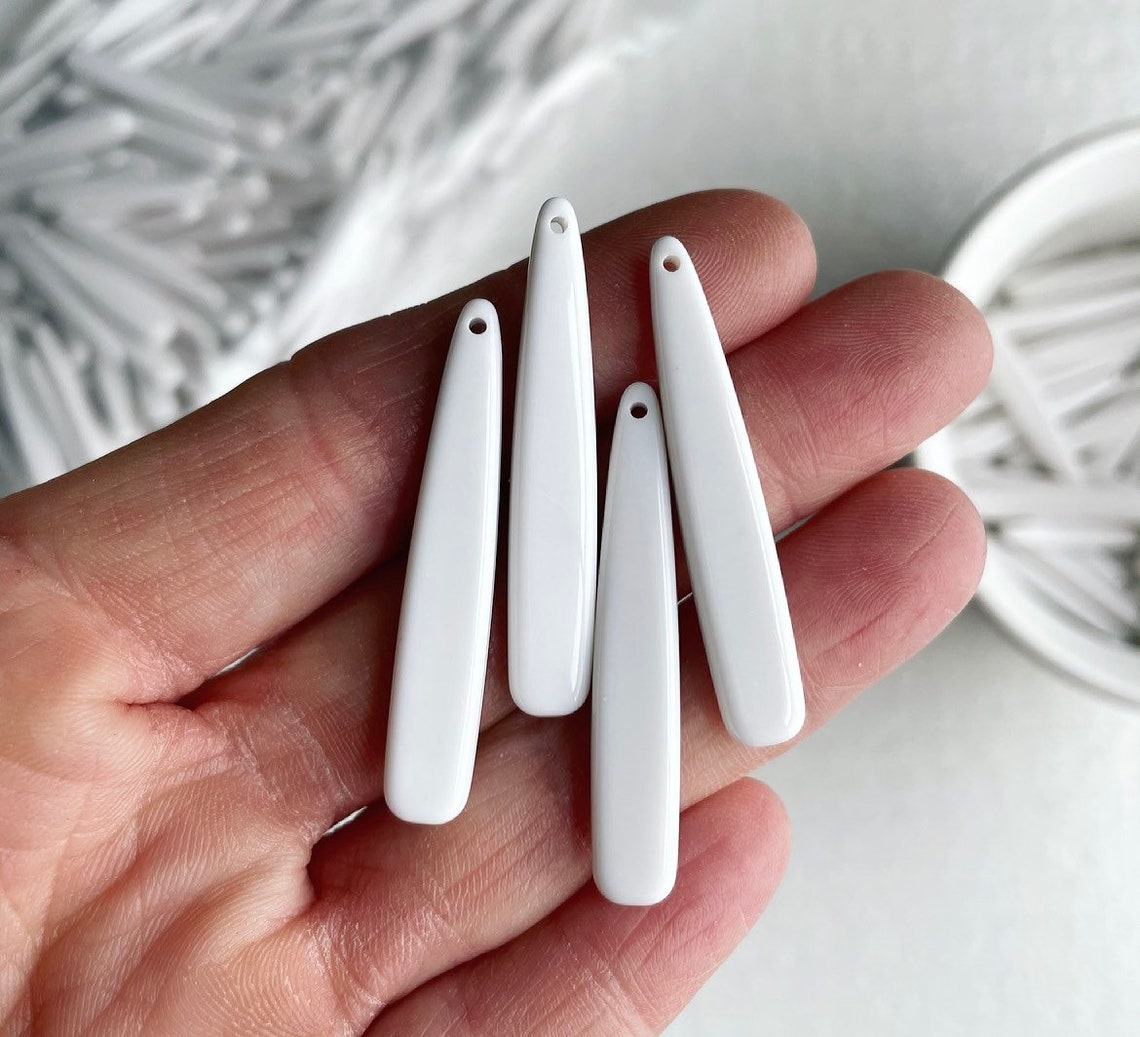 Acrylic White Flat Drop Teardrop Beads Long 39mm 14 | Etsy