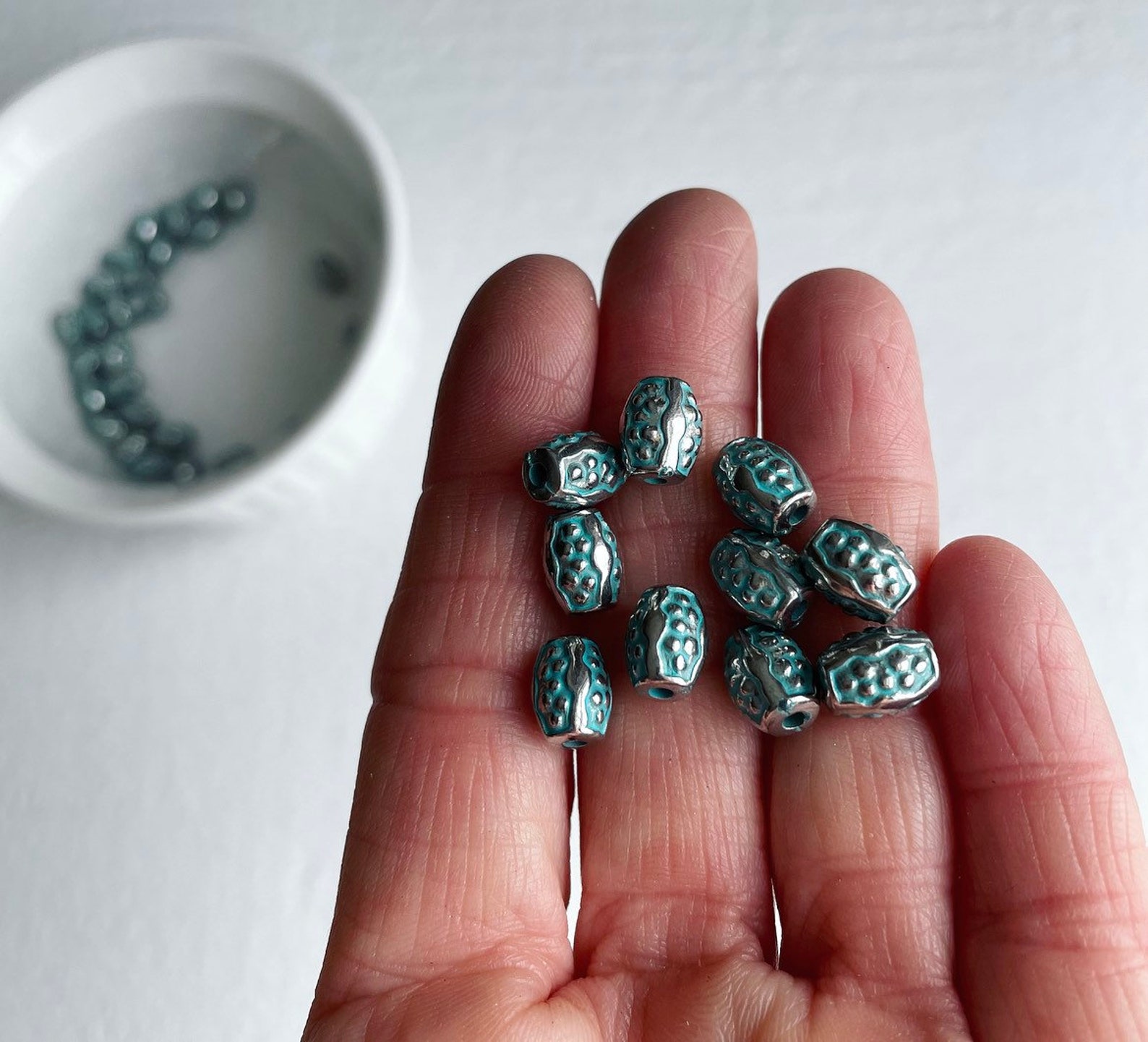 Etched Silver Blue Green Patina Acrylic Bumpy Oval Beads 9mm - Etsy