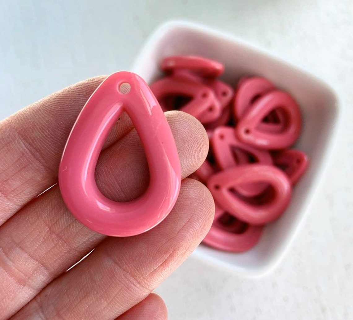 Pink Acrylic Teardrop Pendant Drop Hoop Pieces 30mm 10 | Etsy