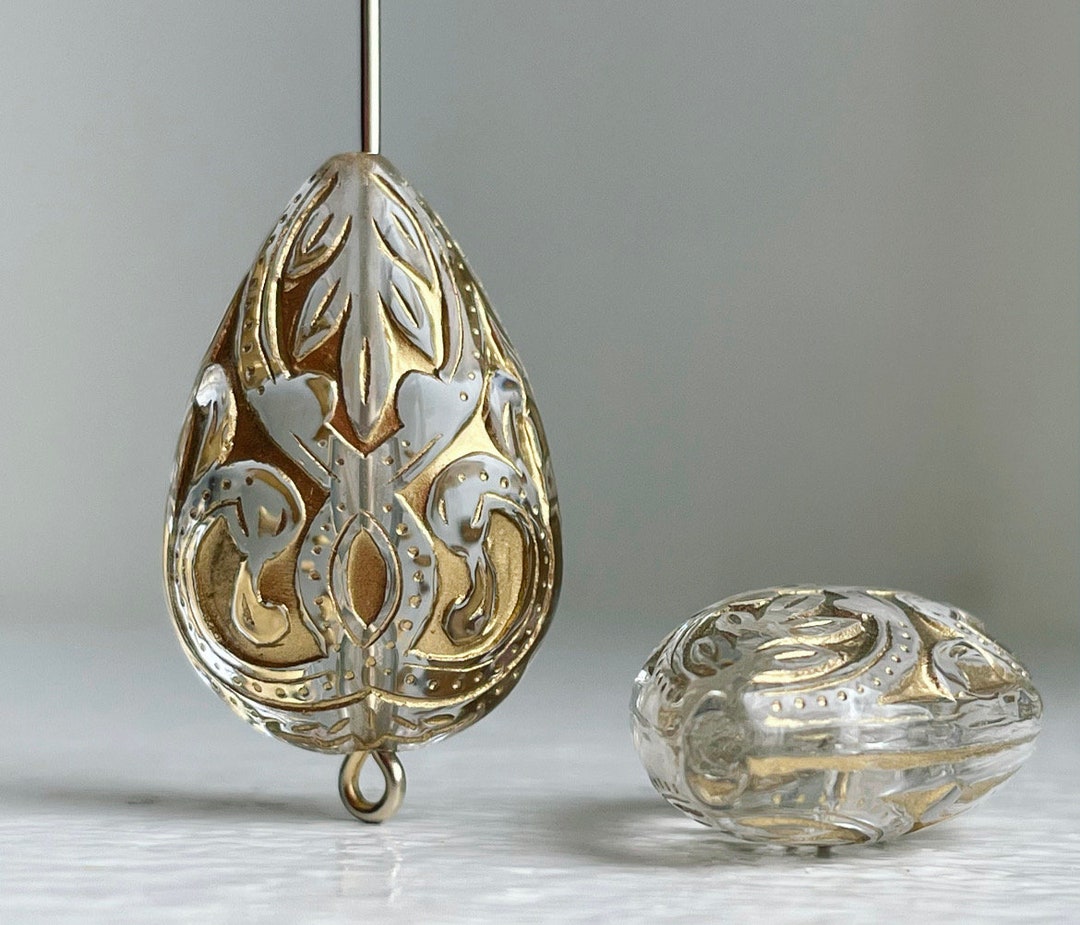 Chunky Crystal Clear Gold Etched Teardrop Acrylic Chubby Drop Beads ...