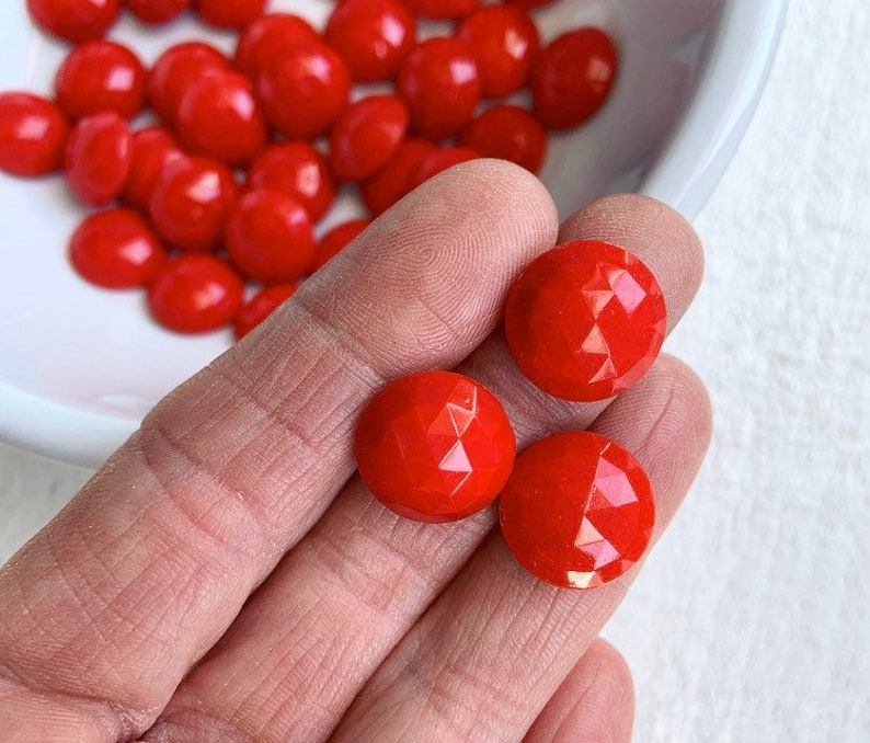 Vintage German Glass Raised Faceted Cherry Red Cabochons Cabs | Etsy