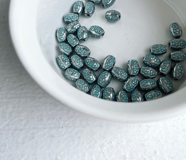 Etched Silver Blue Green Patina Acrylic Bumpy Oval Beads 9mm - Etsy