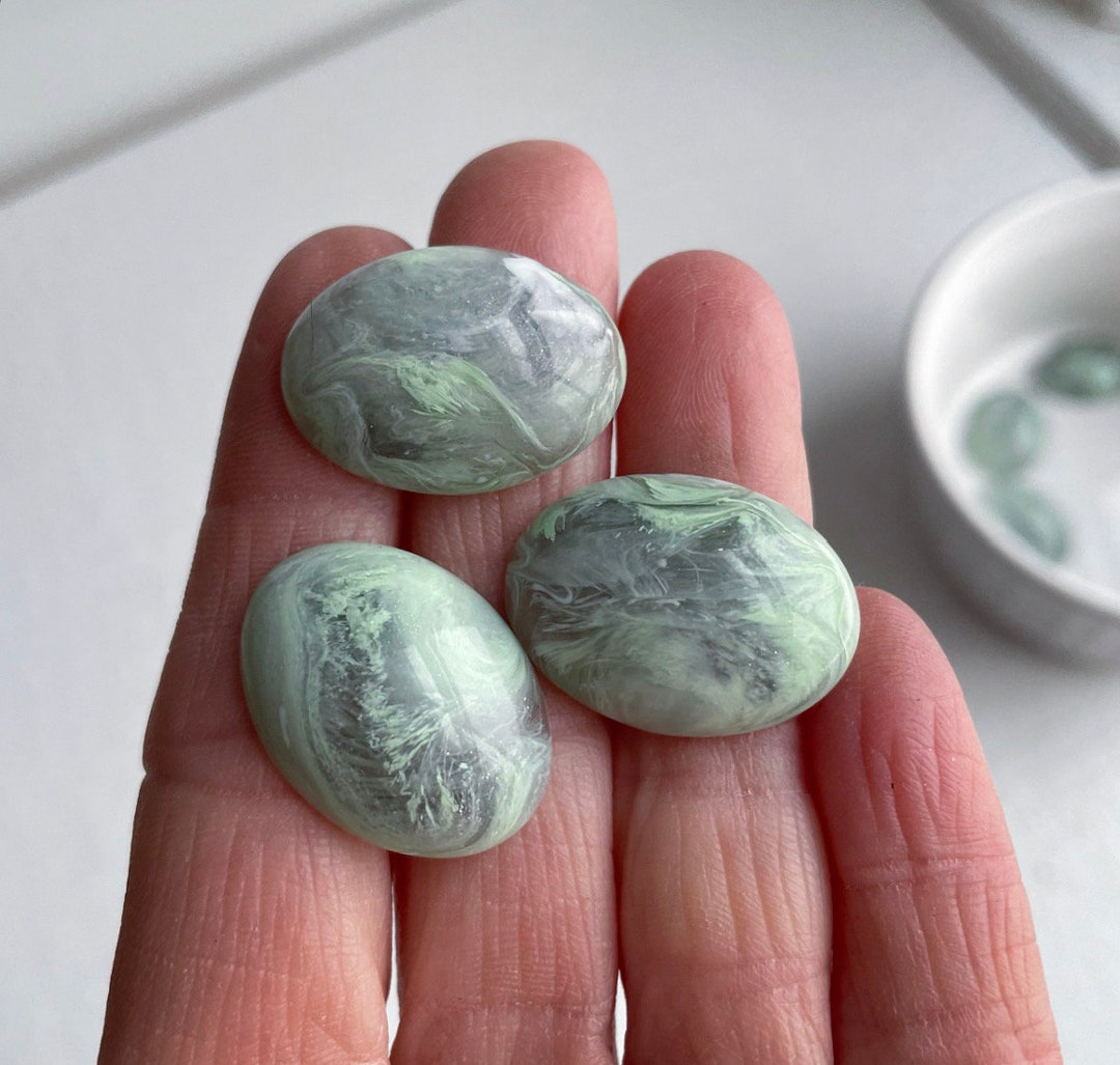 Vintage Green Crystal White Marbled Italian Lucite Oval Cabochons Cabs ...