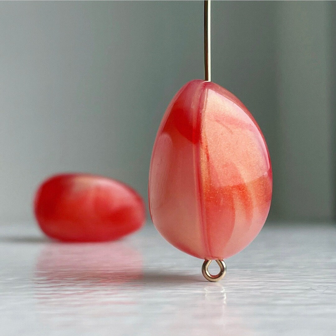 Deep Orange Gold Glitter Shimmer Pinched Teardrop Acrylic Drop Beads ...