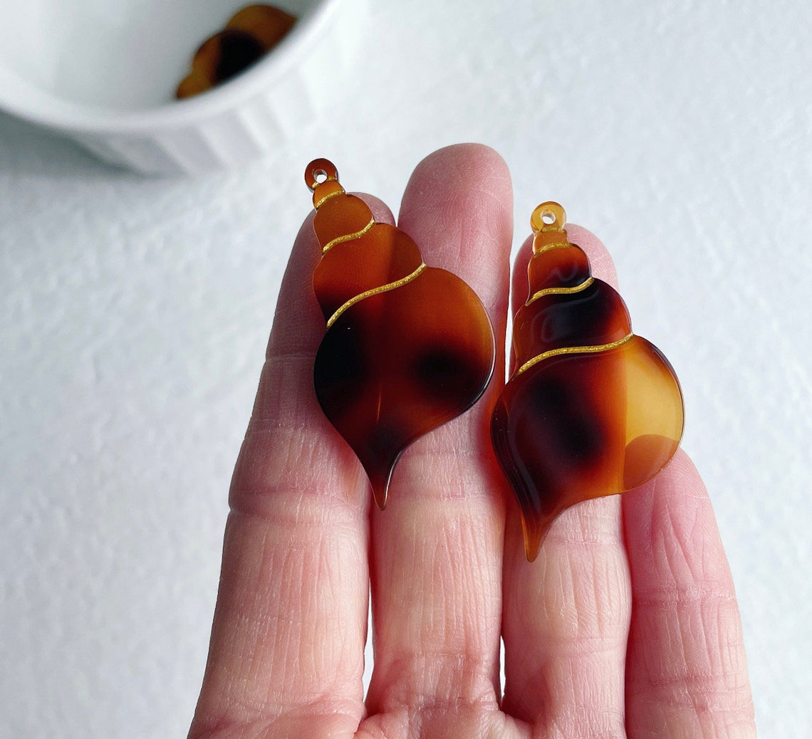Nautilus Resin Tortoise Tortoiseshell Gold Charm Pendant Beads 43mm (4 ...