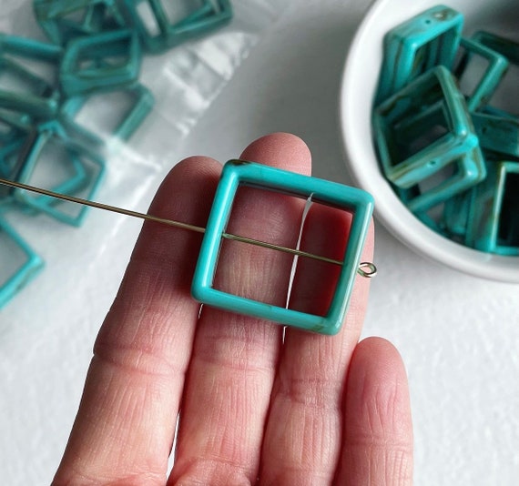 Acrylic Turquoise Marbled Square Bead Frames 28mm 4 | Etsy