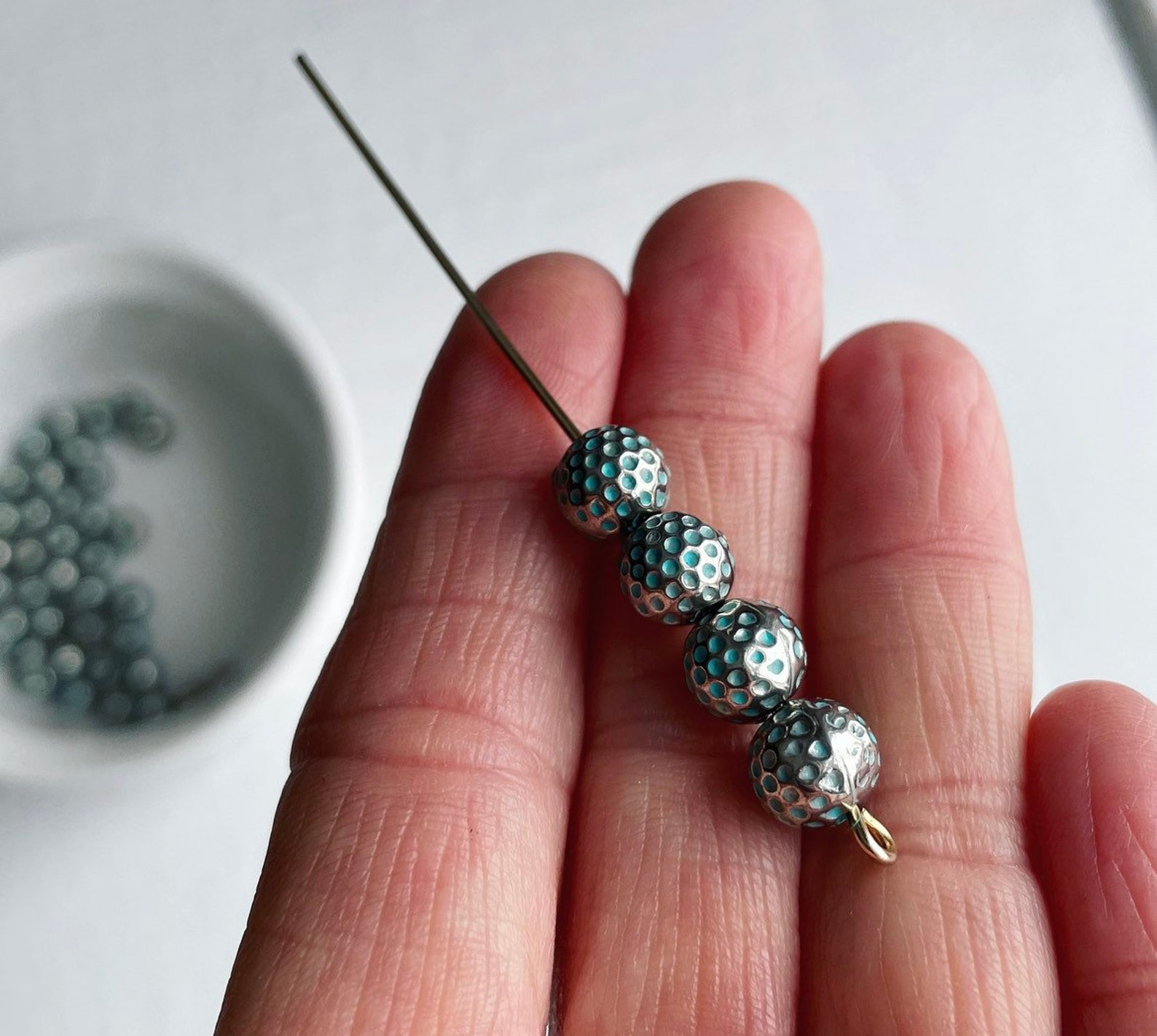 Etched Silver Blue Green Patina Acrylic Round Dimpled Polka - Etsy