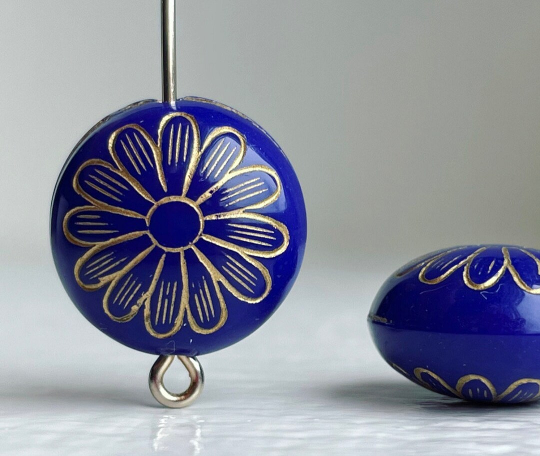 Carved Etched Royal Blue Gold Acrylic Coin Pillow Floral - Etsy