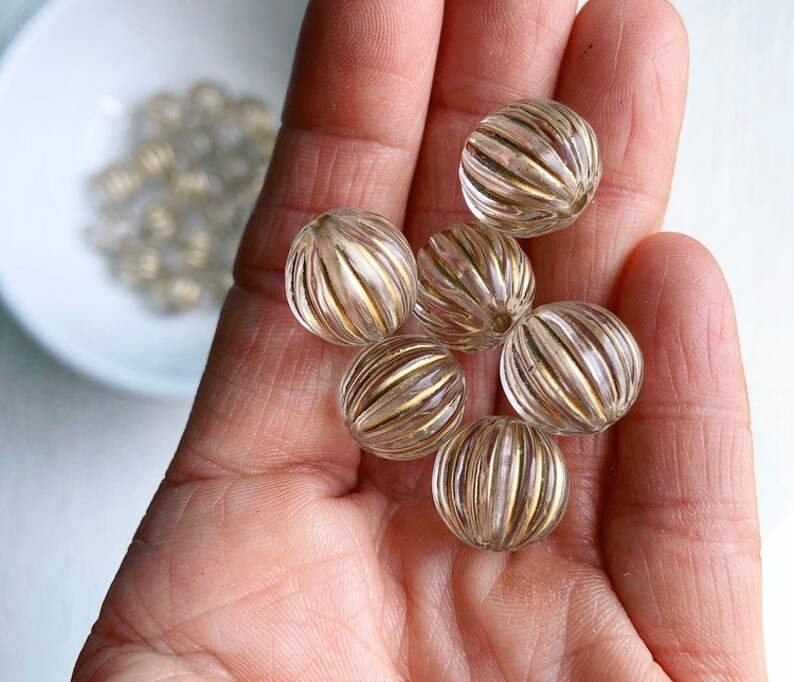Fluted Corrugated Round Crystal Gold Acrylic Beads 14mm 12 | Etsy