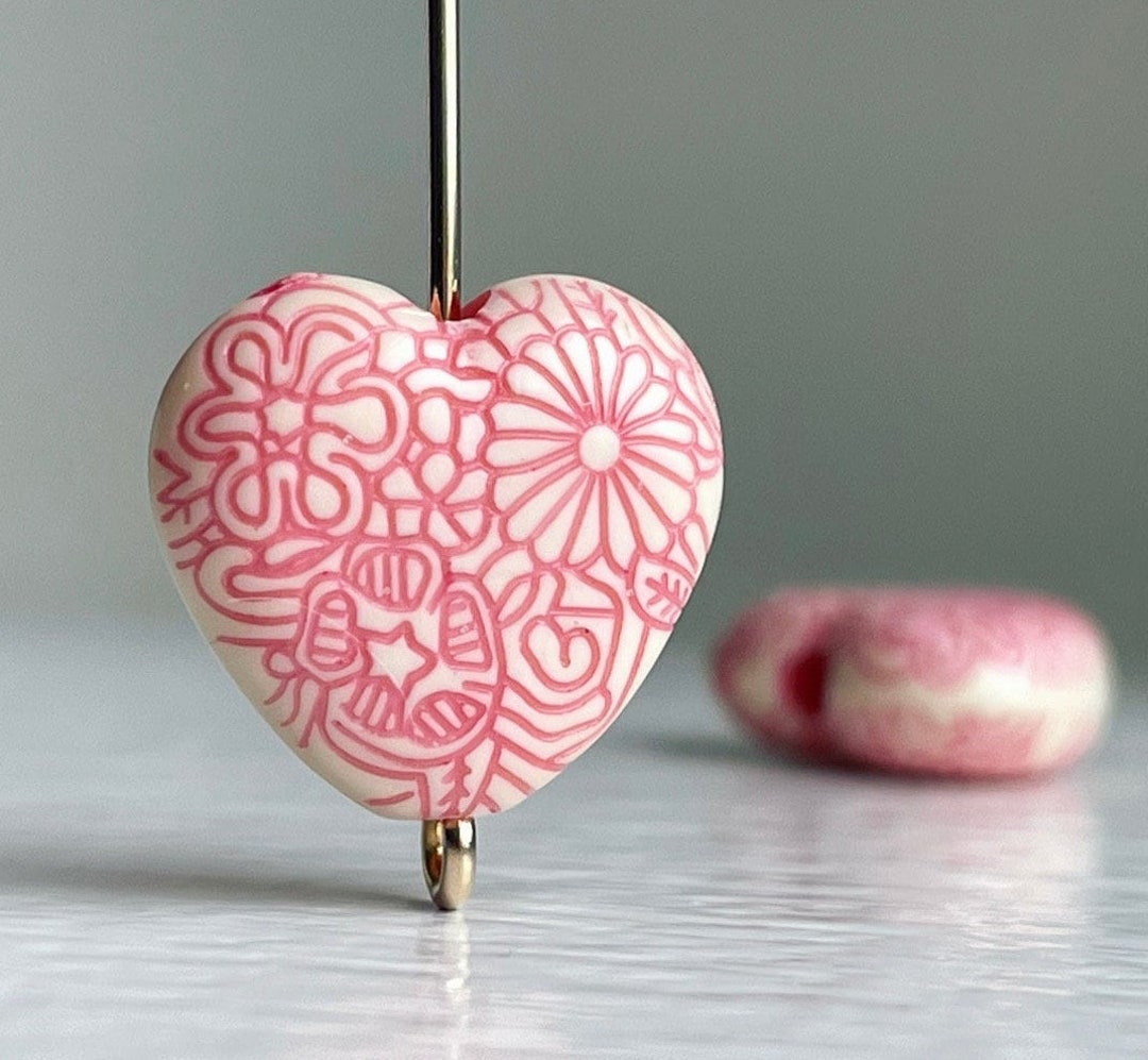 Pink Ivory Etched Heart Opaque Acrylic Beads 16mm (8) - Etsy