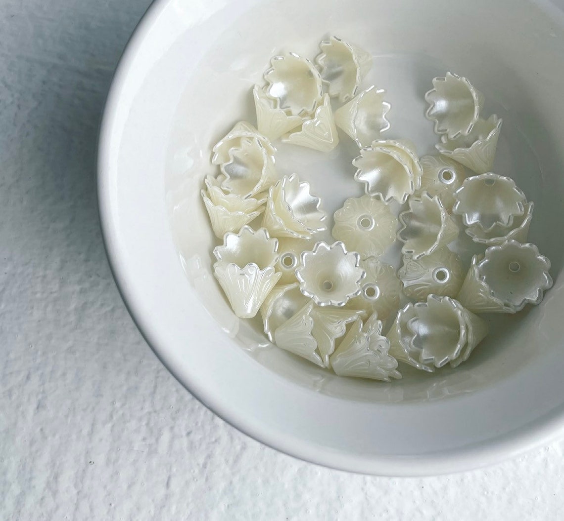 Pearl Pearly Acrylic Flower Cone Bead Cap Beads 15mm Ornate - Etsy
