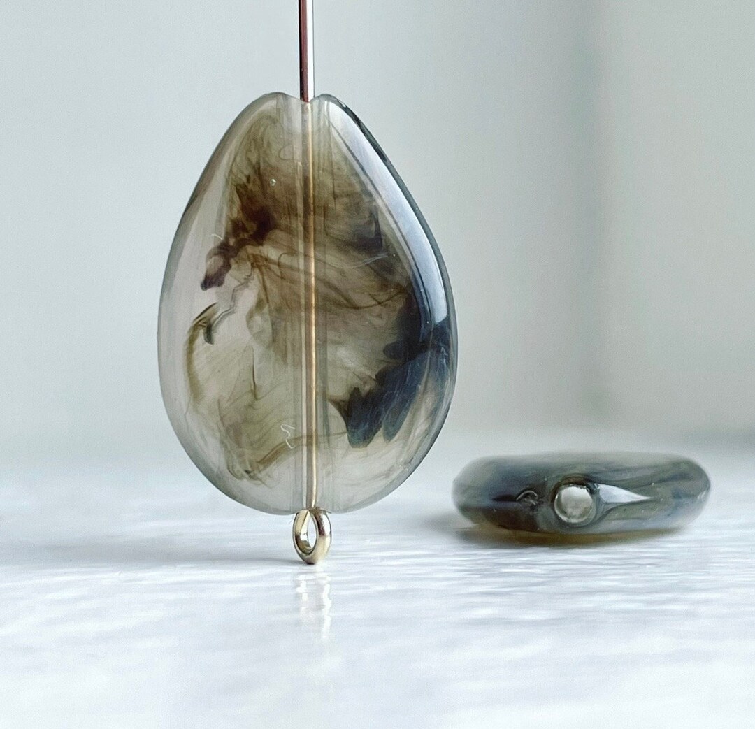 Vintage Lucite Crystal Gray Olive Marbled Givre Flat Teardrop - Etsy