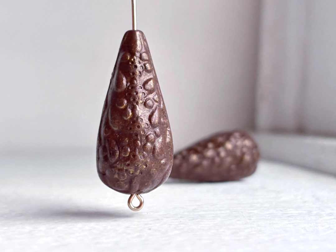 Vintage Brown Gold Lucite Drop Beads Ornate Bumpy Teardrops 35mm (4) - Etsy