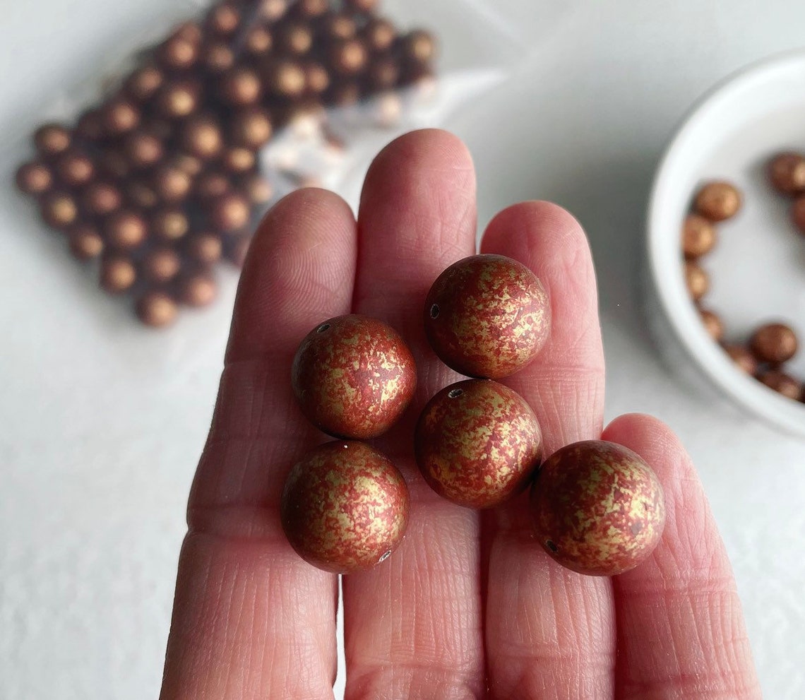 Vintage Rust Red Gold Lucite Round Beads 14mm 12 | Etsy