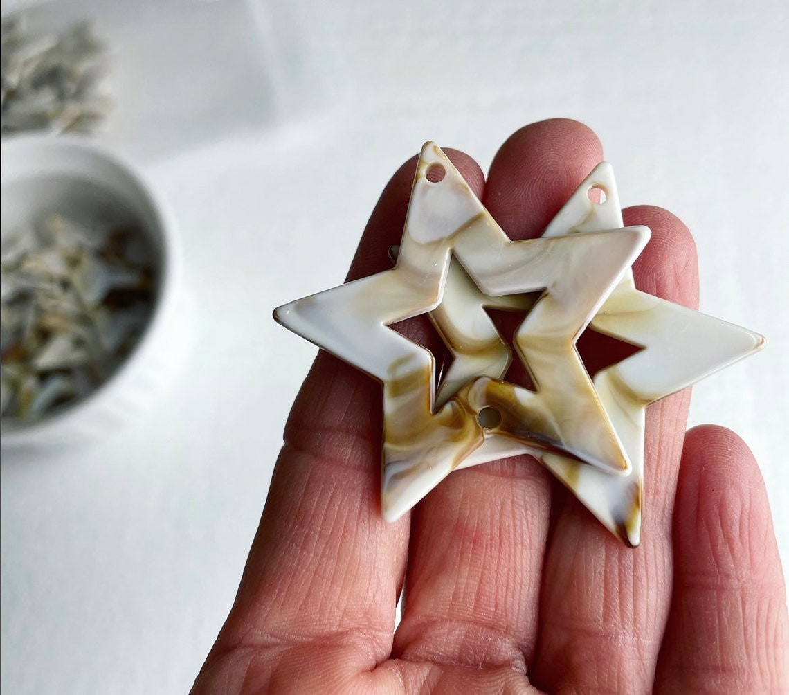 Marbled Ivory Gold Acrylic Star Connector Pieces Double Drilled 45mm (4 ...