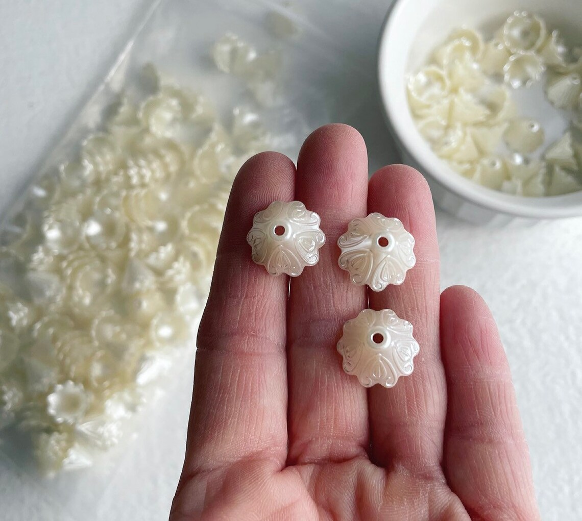 Pearl Pearly Acrylic Flower Cone Bead Cap Beads 15mm Ornate - Etsy