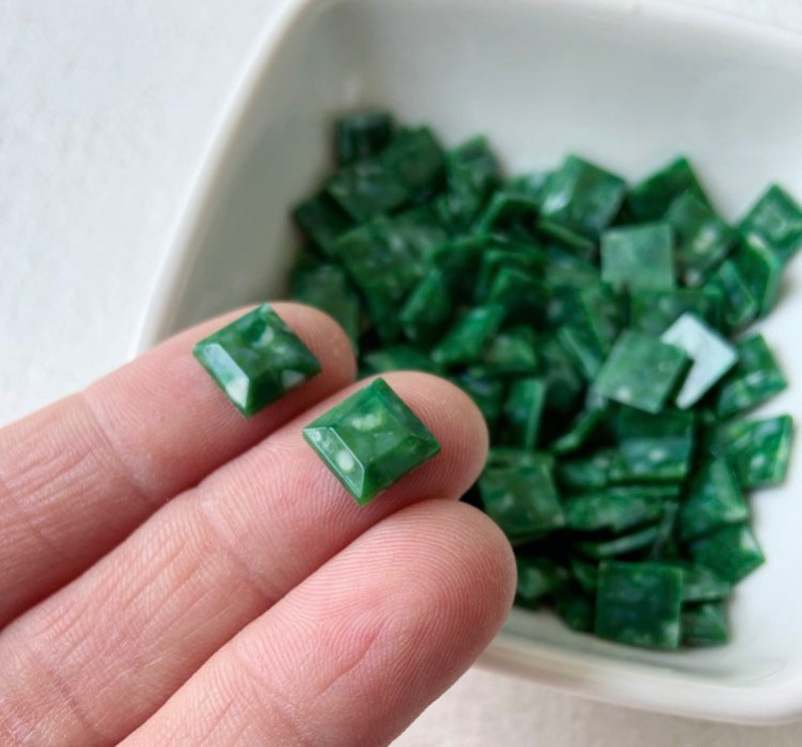 Vintage Green White Speckled Square Lucite Gem Faceted - Etsy