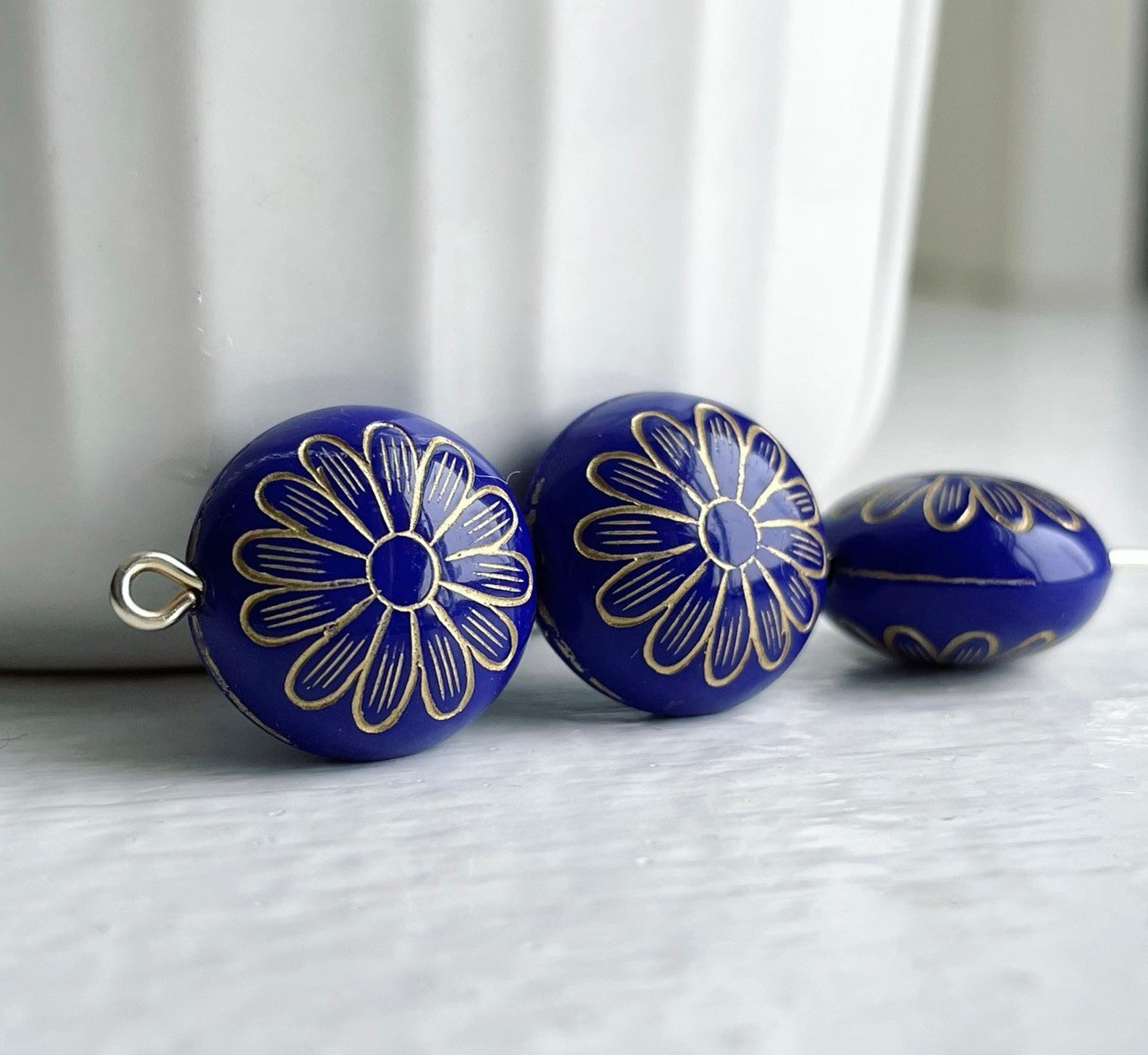 Carved Etched Royal Blue Gold Acrylic Coin Pillow Floral - Etsy