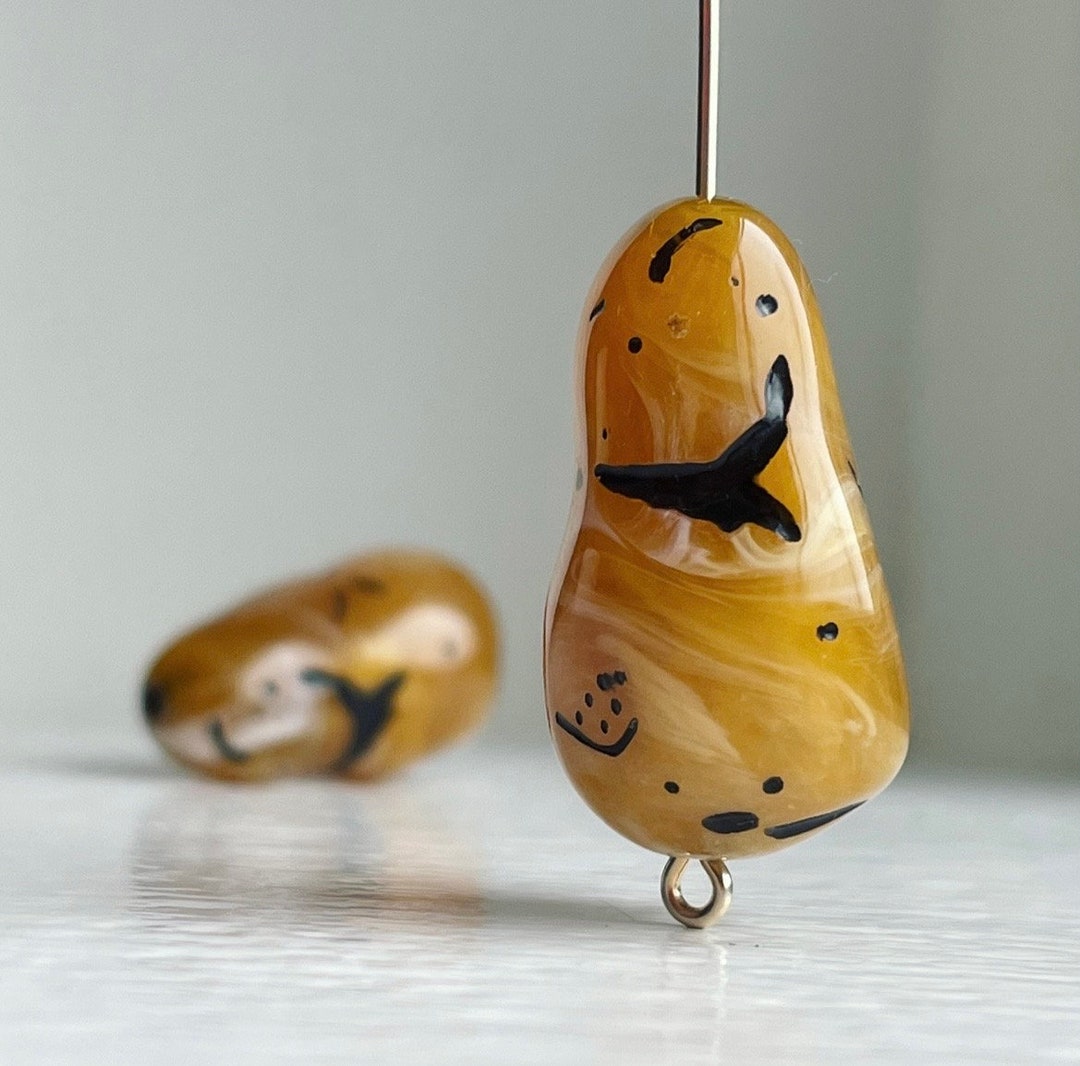 Vintage Amber Topaz Black Nugget Teardrop Lucite Drop Beads Glossy 29mm ...