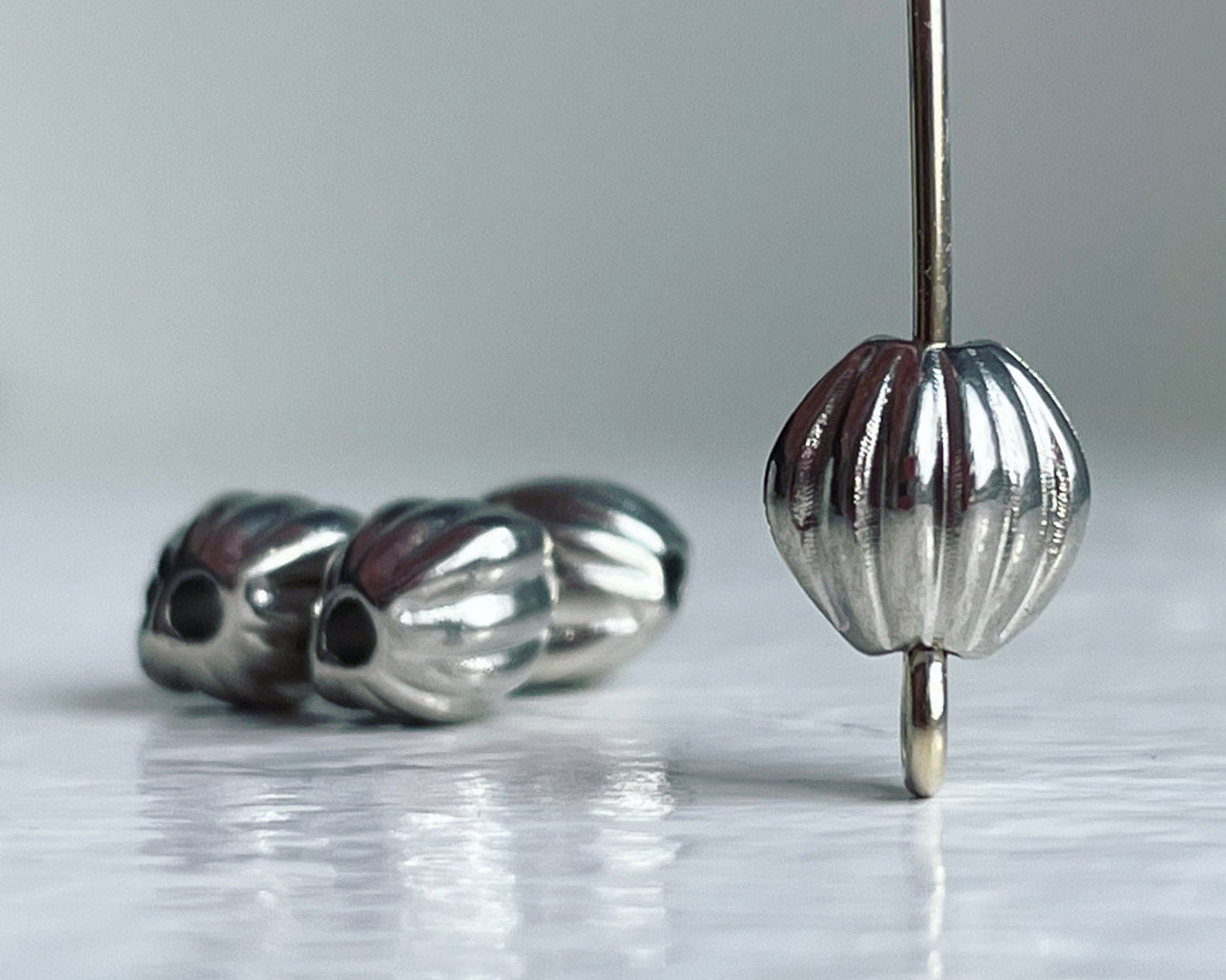 Silver Fluted Oval Beads Squashed Acrylic Beads 7mm 30 - Etsy