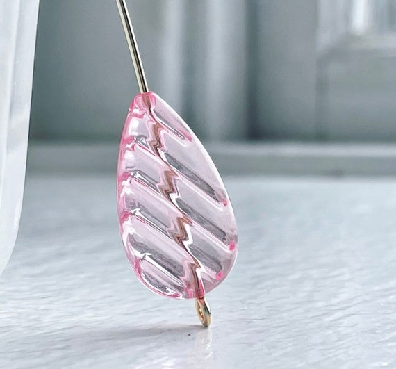 Pink Acrylic Drop Beads Flat Ridged Teardrop 24mm 16 - Etsy
