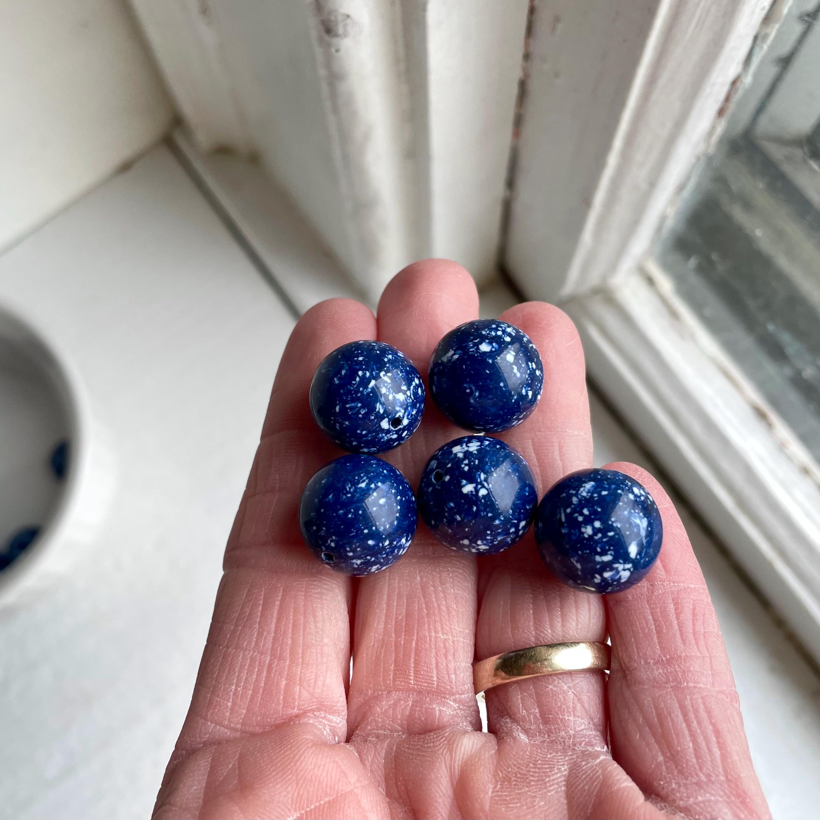 Vintage Navy Blue White Speckled Round Lucite Beads Italy 15mm (10) - Etsy