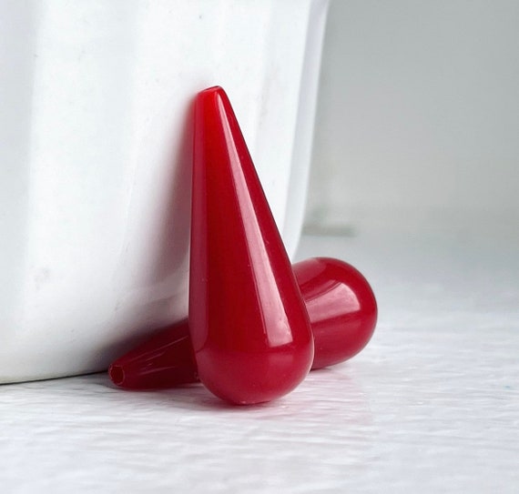 Vintage Red Lucite Drop Beads Teardrop 29mm 6 | Etsy