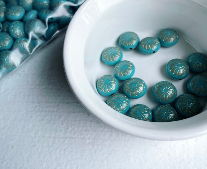 Carved Etched Turquoise Gold Acrylic Coin Pillow Floral Flower - Etsy