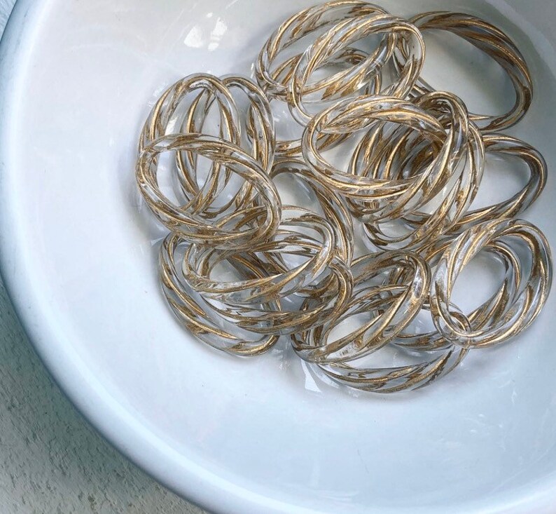 Acrylic Carved Crystal Gold Twisted Oval Hoop Link Rings 31mm | Etsy