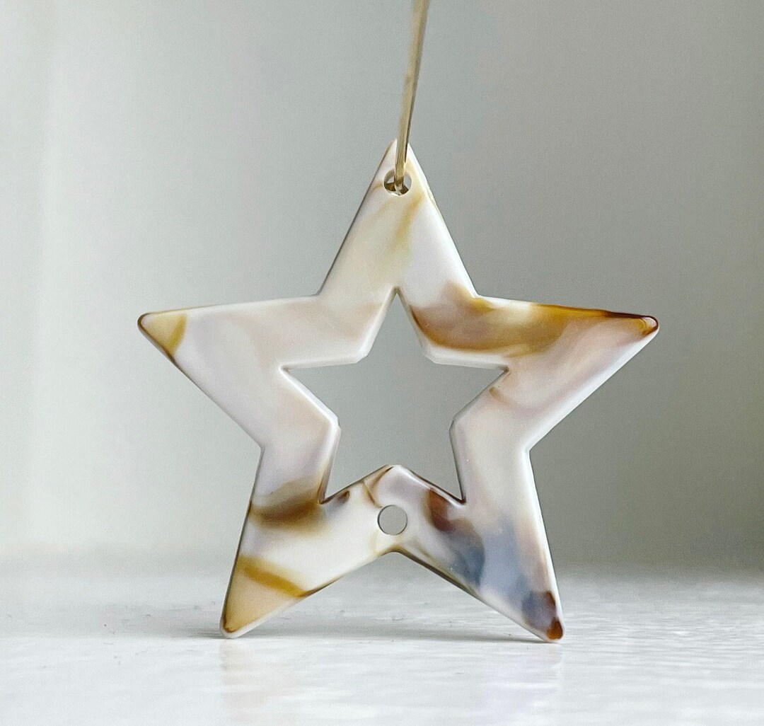 Marbled Ivory Gold Acrylic Star Connector Pieces Double Drilled 45mm (4 ...