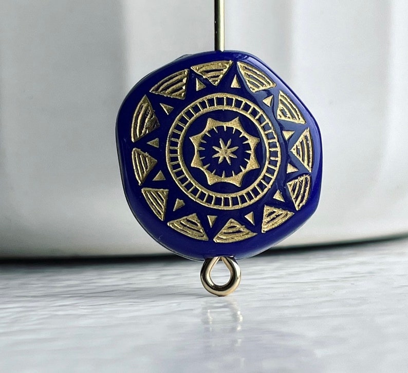 Acrylic Royal Blue and Gold Etched Carved Coin Pillow Beads - Etsy