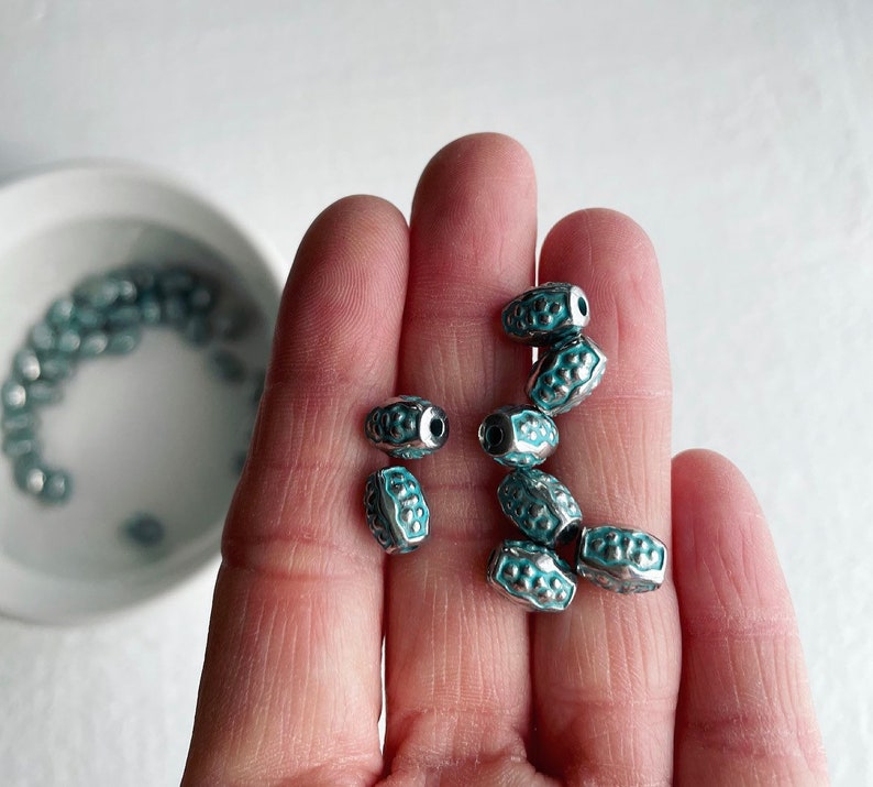 Etched Silver Blue Green Patina Acrylic Bumpy Oval Beads 9mm - Etsy