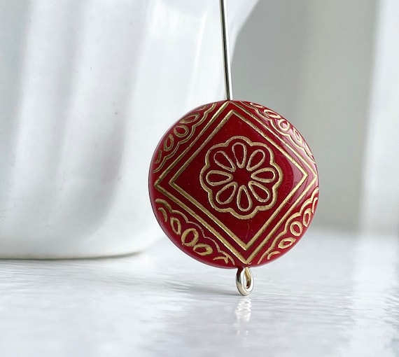 Carved Etched Red Gold Coin Pillow Beads 21mm 10 | Etsy