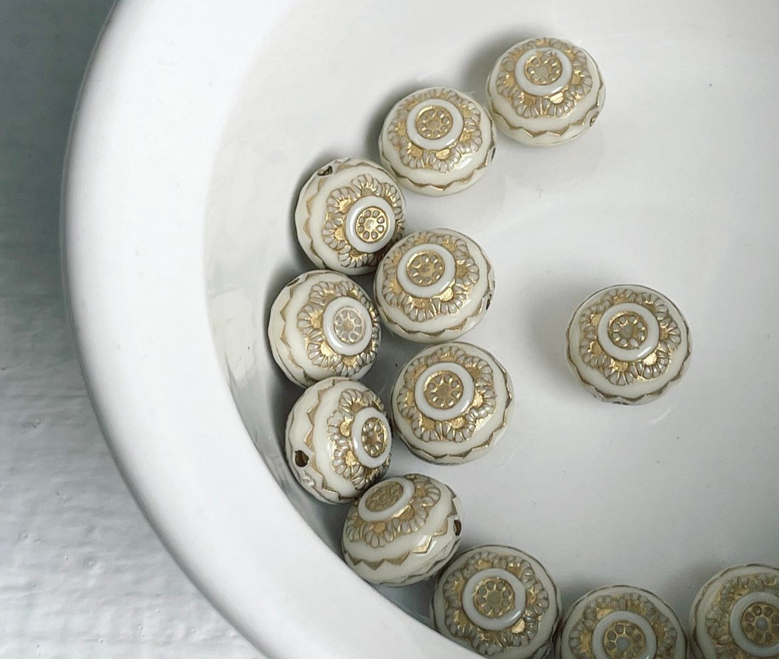 Carved Etched Ivory Gold Acrylic Ornate Floral Coin Pillow - Etsy