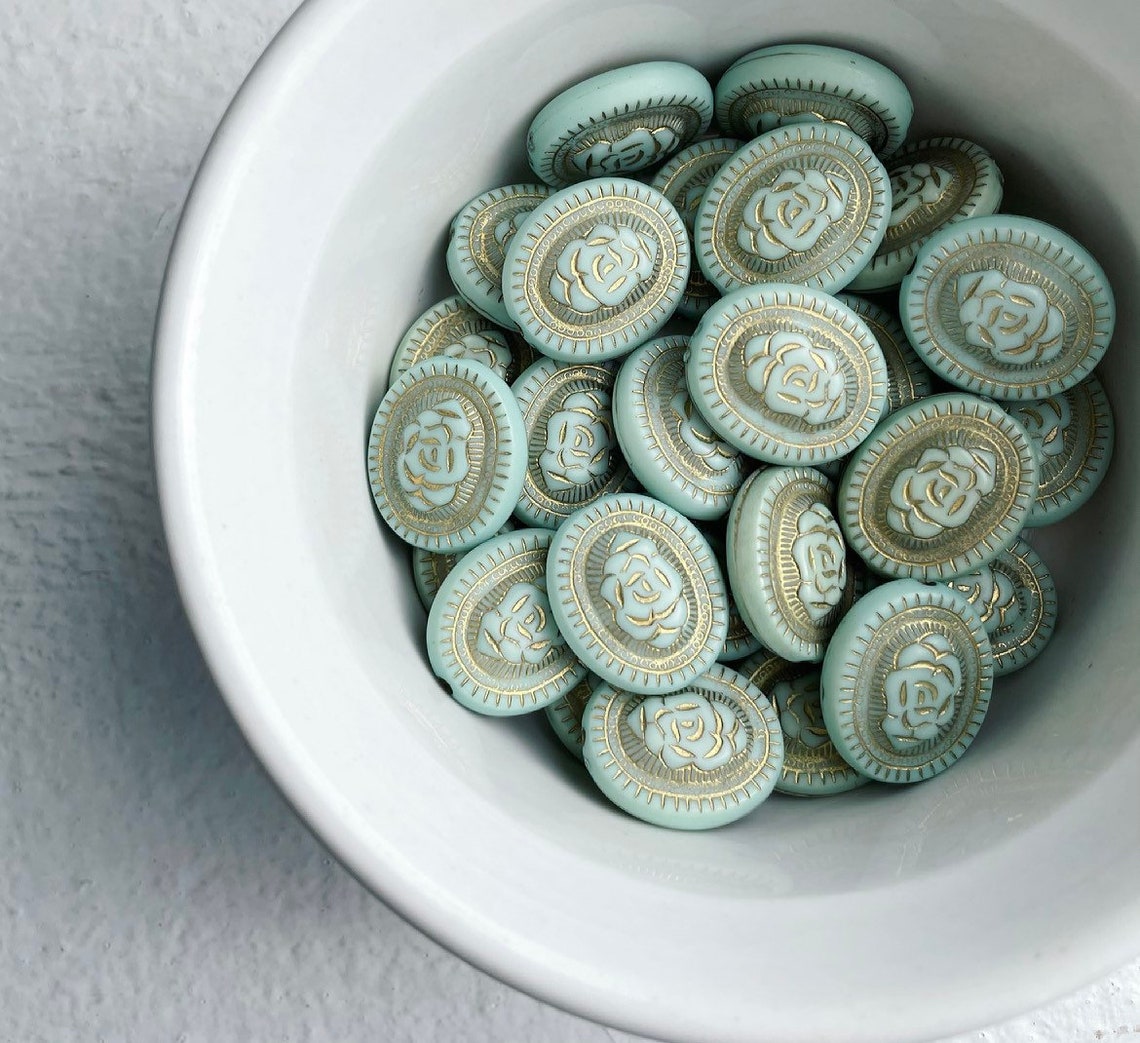 Etched Acrylic Beads Pale Minty Blue Mint Green Gold Acrylic | Etsy