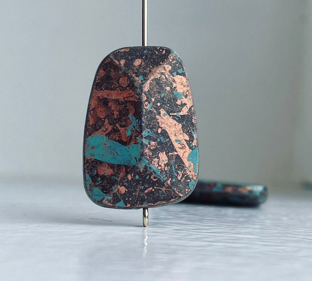 Acrylic Trapezoid Beads Copper Verdigris Aged Patina Faceted Nugget ...