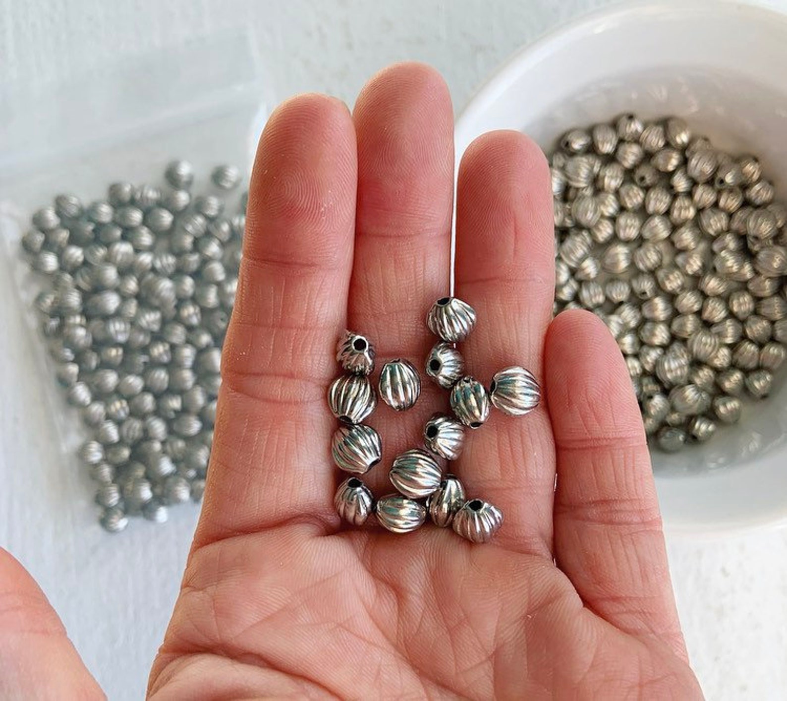 Silver Fluted Oval Beads Squashed Acrylic Beads 7mm 30 | Etsy