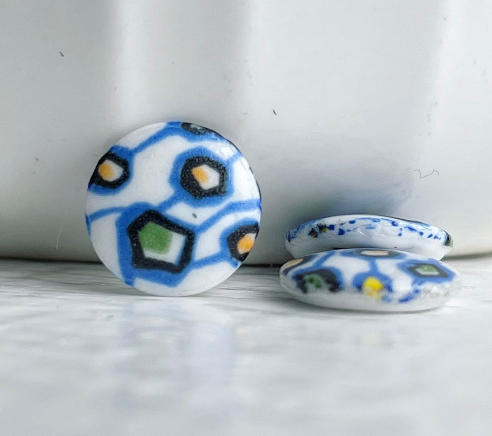 Vintage Japanese Porcelain Cabochons White Blue Retro Flower Cabs 10mm ...