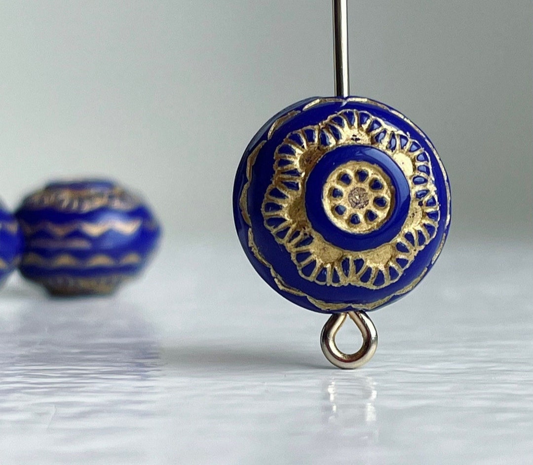 Carved Royal Blue Gold Acrylic Coin Beads 13mm (12) - Etsy