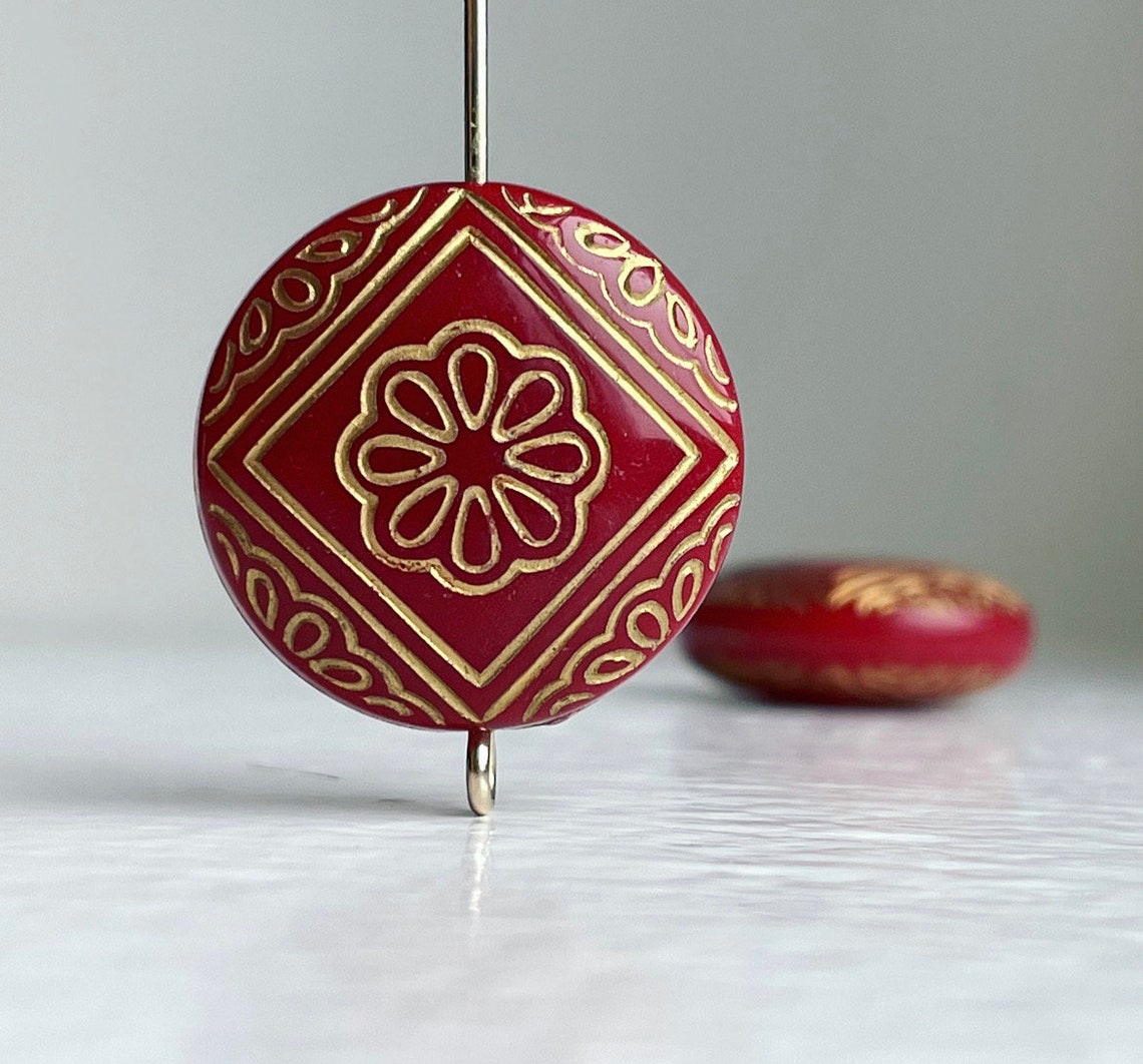 Carved Etched Red Gold Coin Pillow Beads 21mm 10 - Etsy